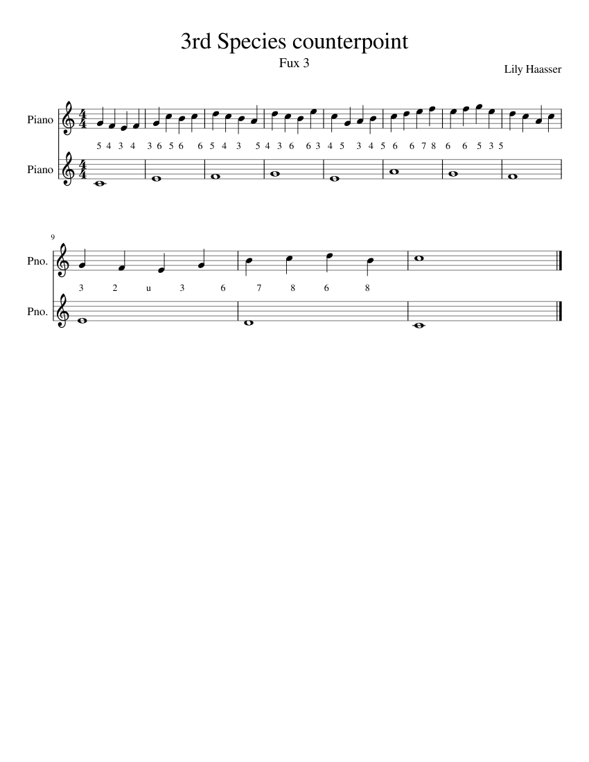 3rd Species counterpoint Sheet music for Piano (Piano Duo) | Musescore.com
