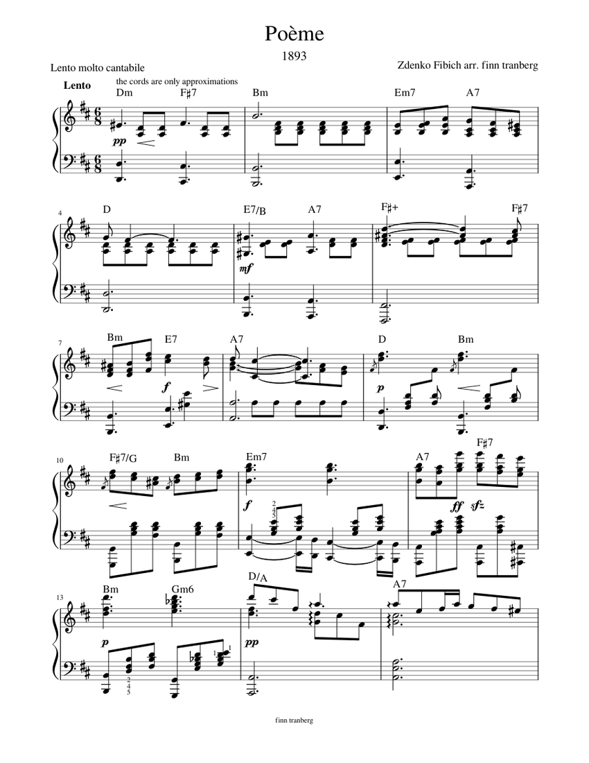 Poème by Zdenko Fibich Sheet Music with Chords for Piano (Solo ...