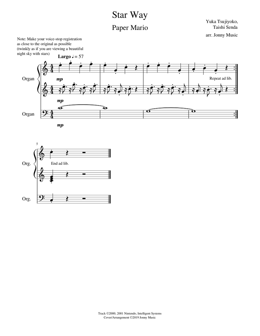 Star Way Paper Mario Organ Cover Sheet music for Organ (Solo ...