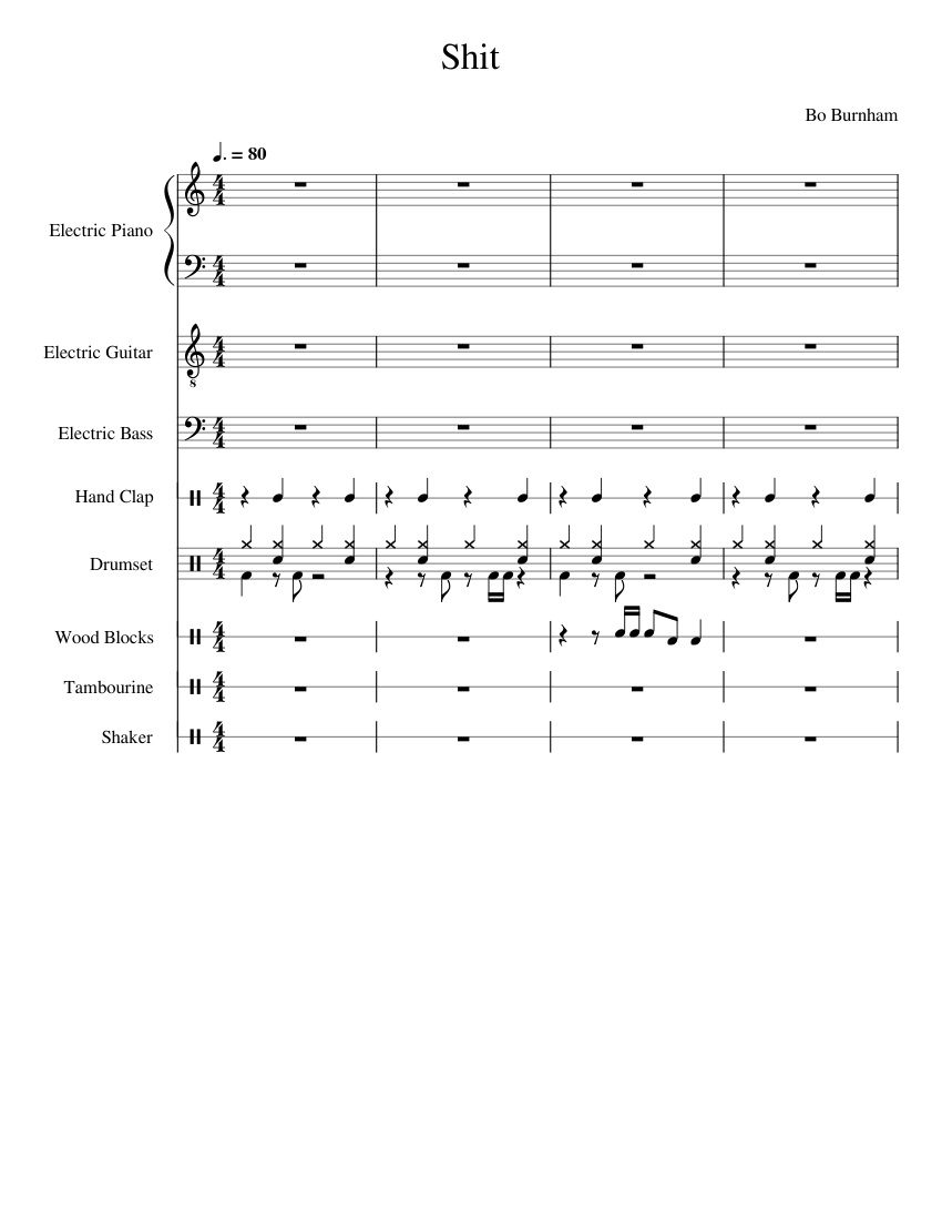 Shit – Bo Burnham Sheet Music for Piano, Tambourine, Guitar, Bass ...