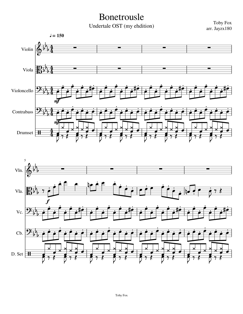 Bonetrousle Sheet music for Contrabass, Violin, Viola, Cello & more ...