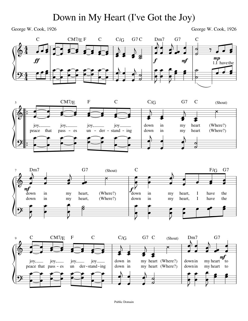 Down in My Heart (I've Got the Joy) Sheet Music with Chords for Piano ...