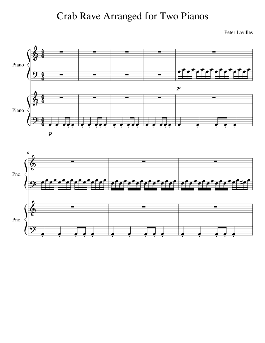 Crab Rave for two pianos Sheet music for Piano (Piano Duo) | Musescore.com