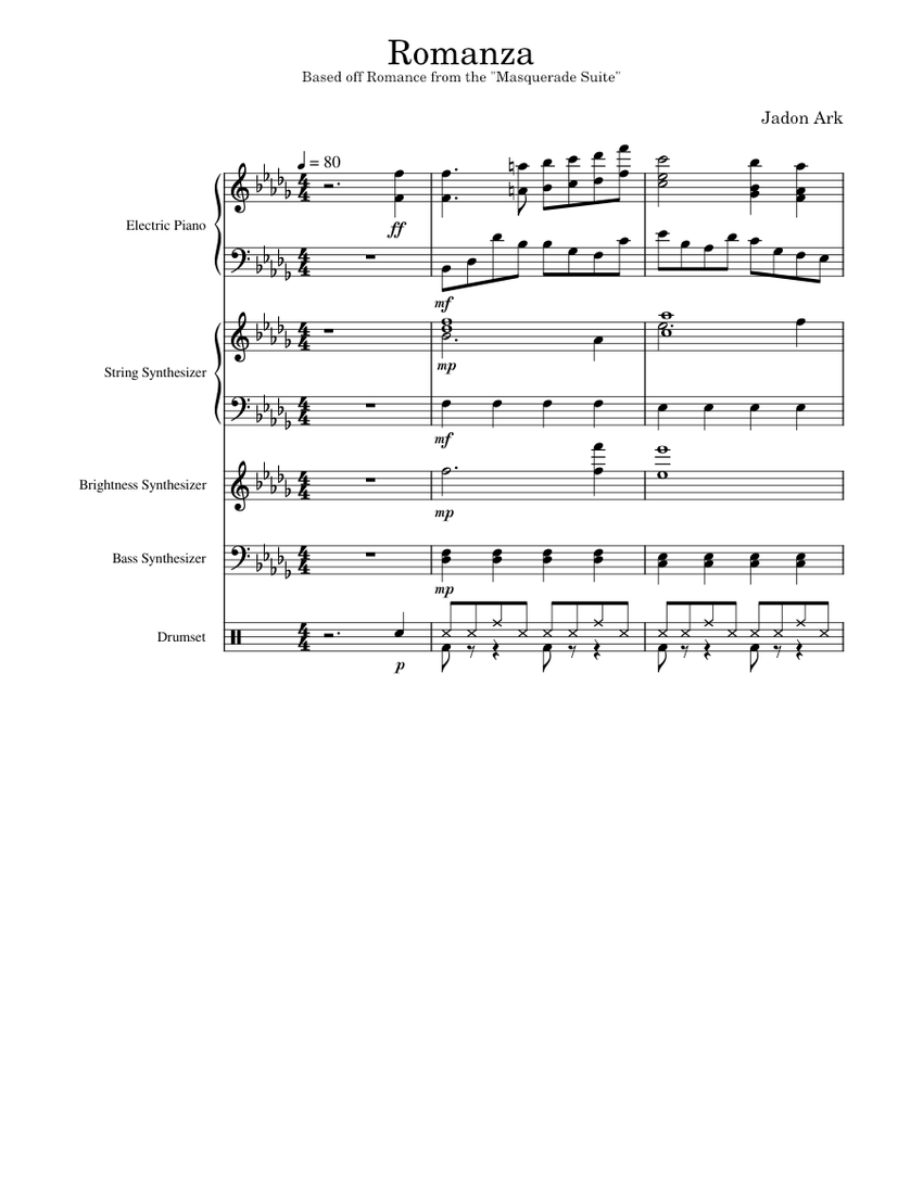 Masquerade Suite Romanza Sheet Music for Piano, Bass guitar, Strings group, Synthesizer (Mixed ...