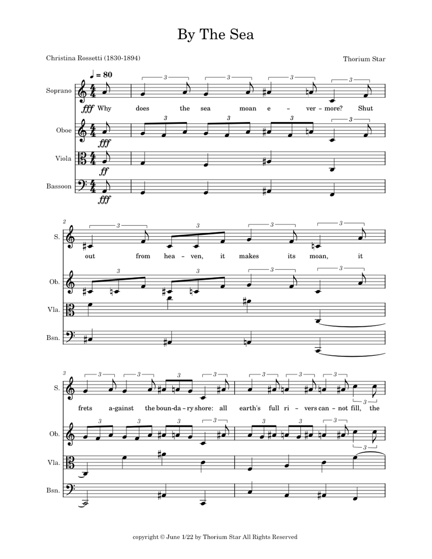 By The Sea Sheet music for Soprano, Oboe, Bassoon, Viola (Mixed Quartet ...