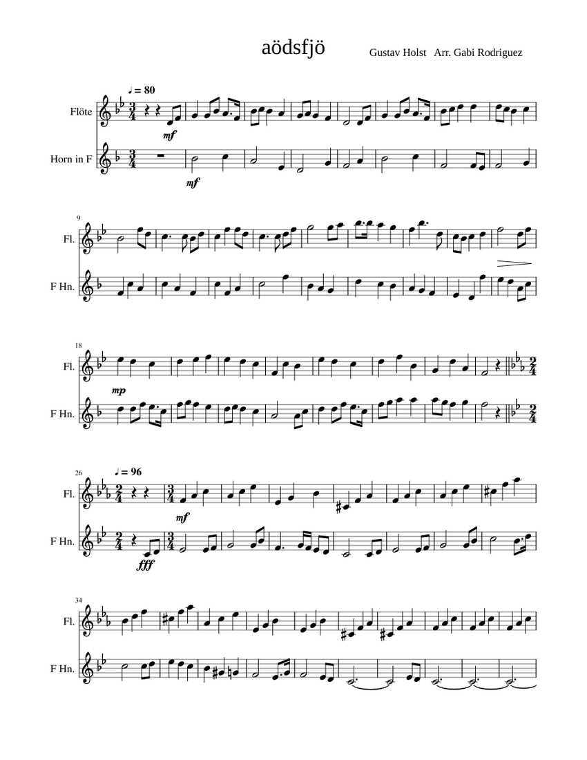 Duett Sheet Music for Flute, French horn (Mixed Duet) | MuseScore.com