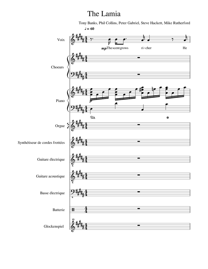 The Lamia - Genesis Sheet Music for Piano, Organ, Oboe, Glockenspiel ...