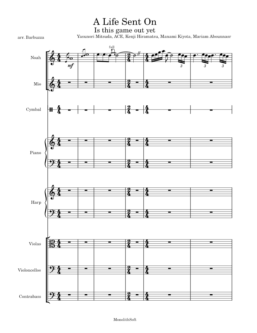 A Life Sent On (XC3) (Last Score) Sheet music for Piano, Flute piccolo ...