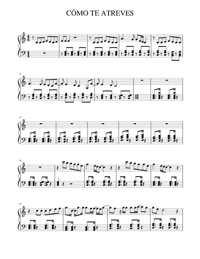 COMO TE ATREVES_easy_piano Sheet music for Piano (Solo) | Musescore.com