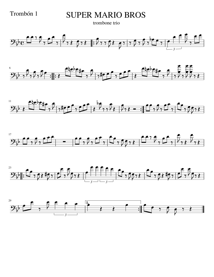 SUPER MARIO BROS 1 Sheet Music for Trombone (Solo) | MuseScore.com