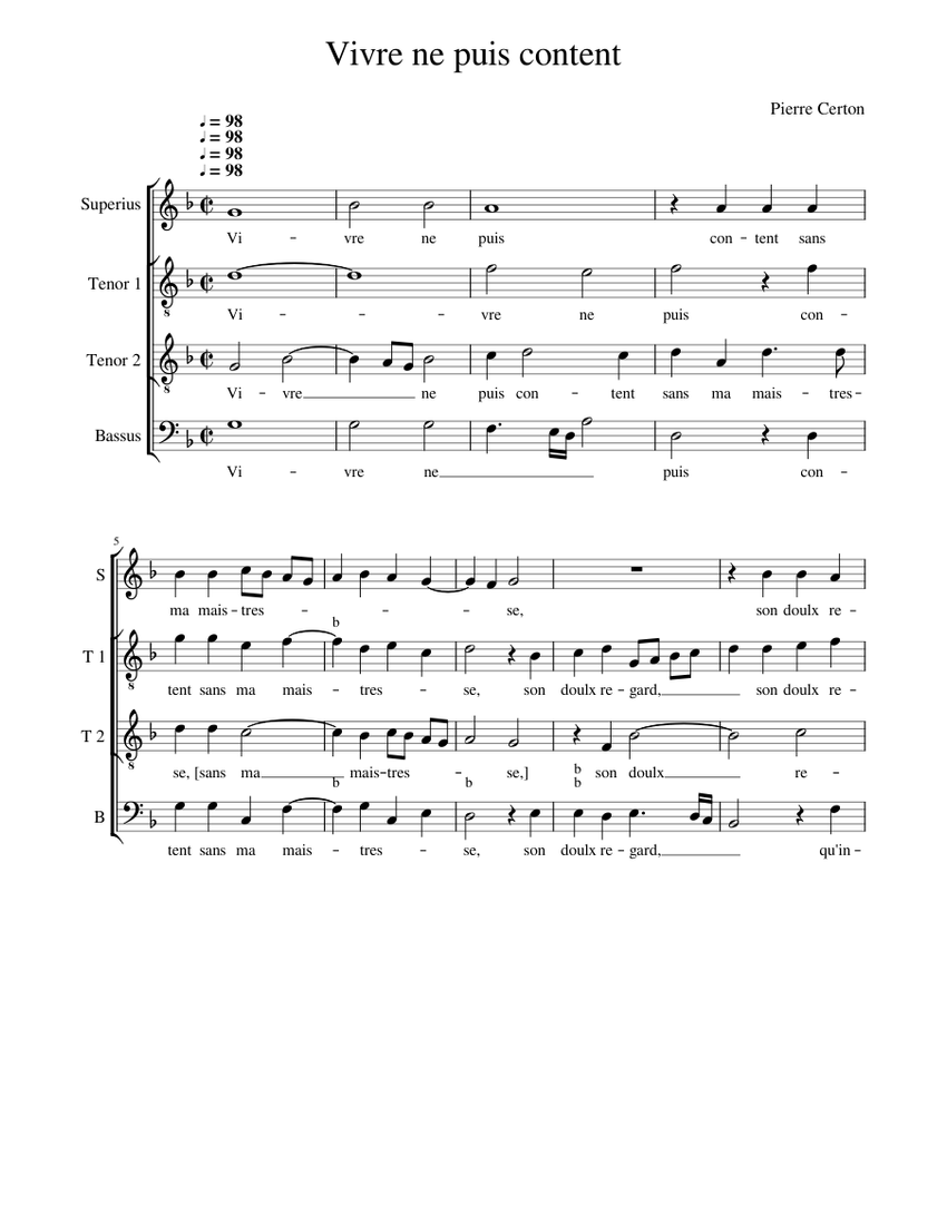 Vivre ne puis - Pierre Certon - piano tutorial