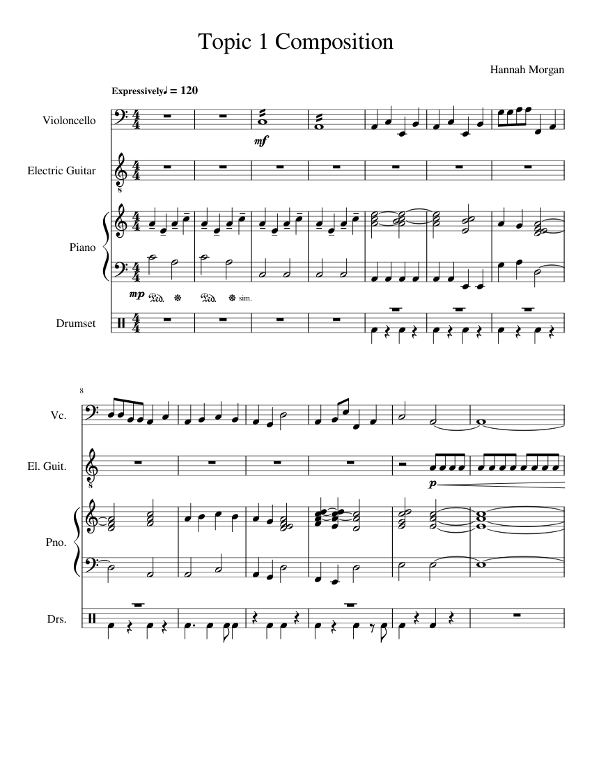 My First Original Score Sheet music for Piano, Cello, Guitar, Drum ...