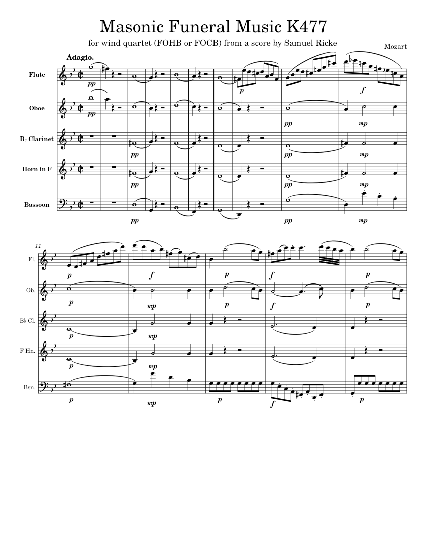 Masonic Funeral music, K.477/479a – Wolfgang Amadeus Mozart Sheet Music ...