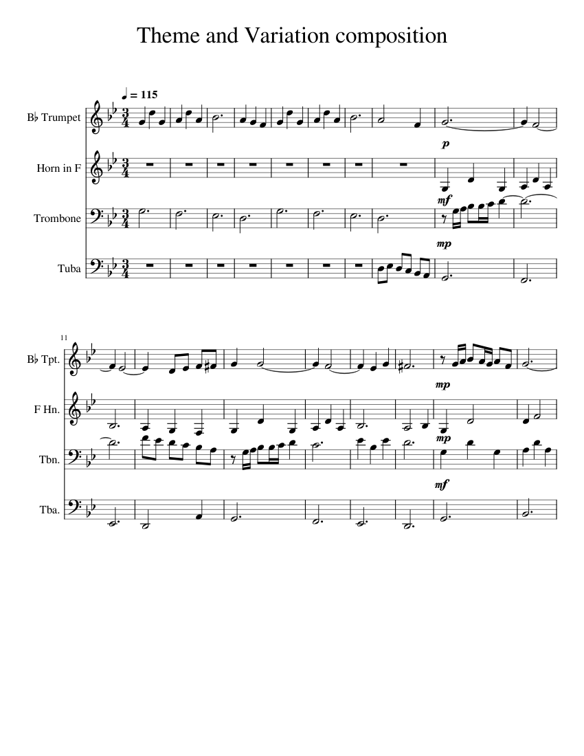 Theme_and_Variation_composition Sheet music for Trombone, Tuba, Trumpet ...