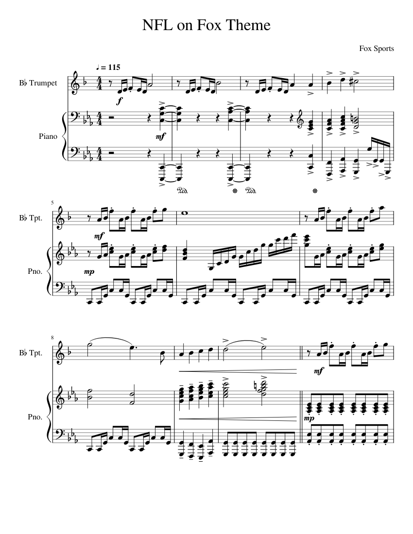 NFL on Fox Theme Trumpet Sheet Music for Piano, Trumpet in b-flat (Solo ...
