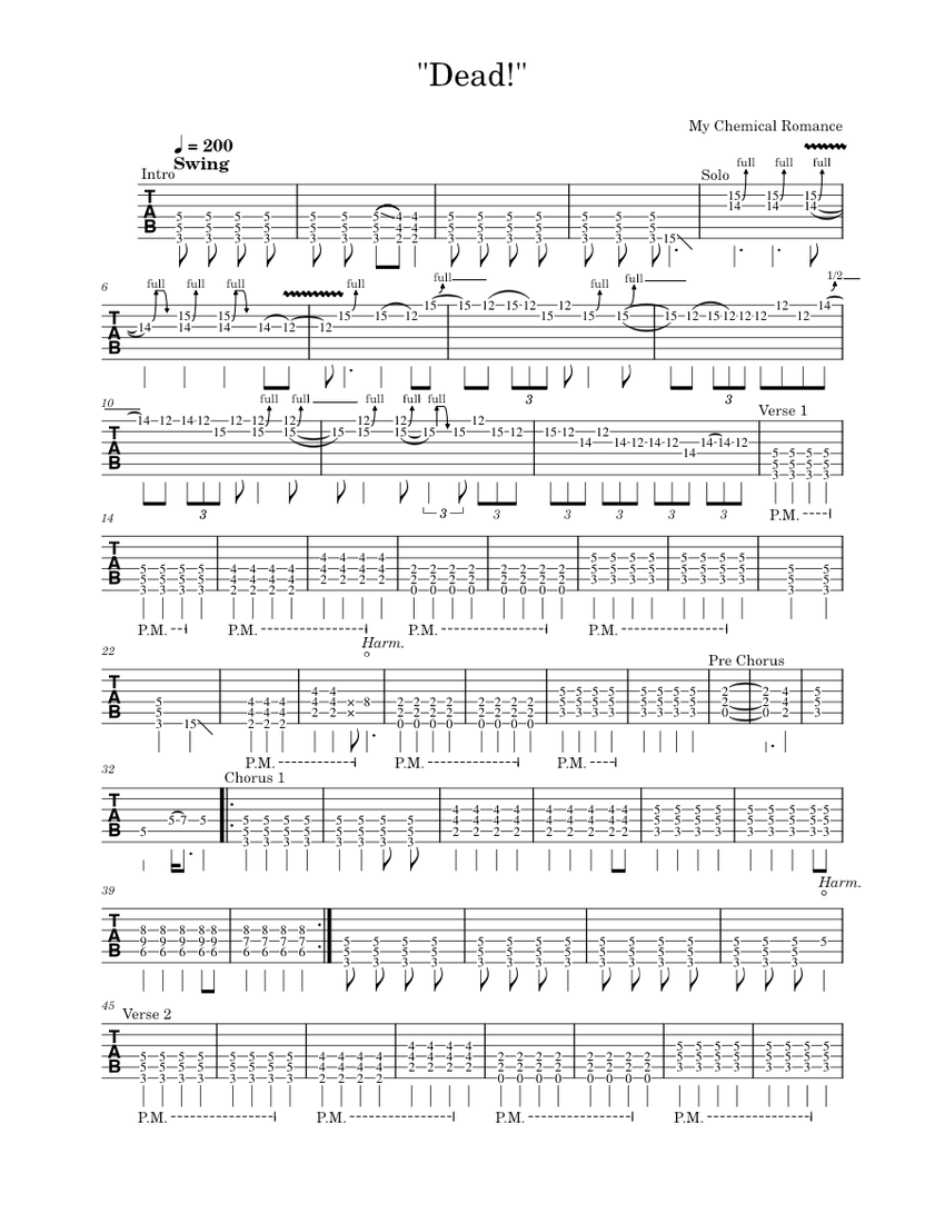 Dead! – My Chemical Romance Dead! Sheet Music and Tab for Guitar (Solo ...