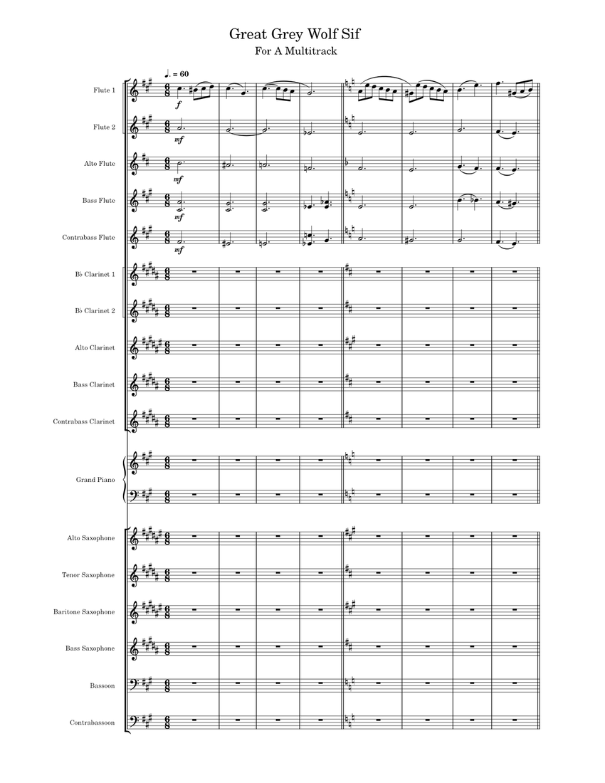 Great Grey Wolf Sif – For a Multitrack Sheet Music for Piano, Flute ...