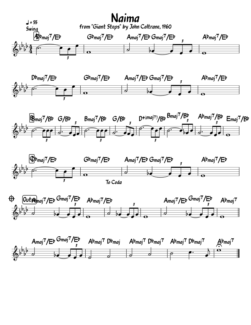 Naima Sheet Music with Chords for Piano (Solo) easy | MuseScore.com