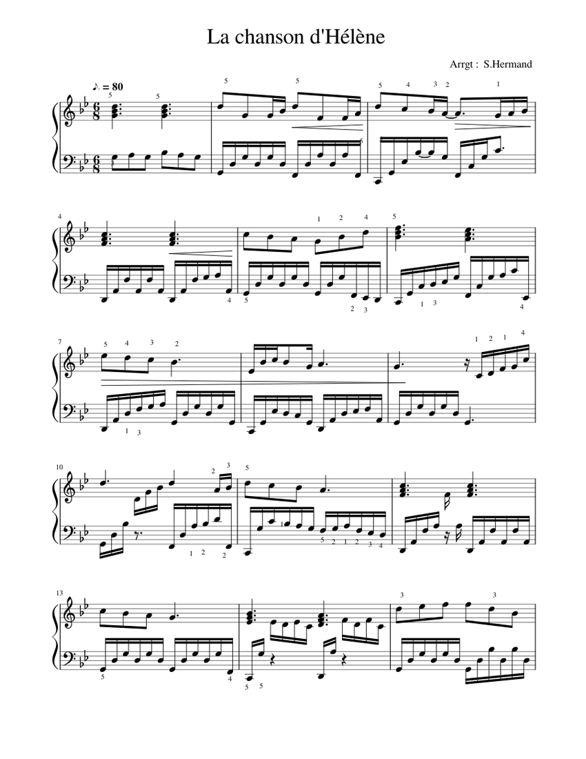 LA CHANSON D HELENE dans Les Choses de La Vie Sheet music for Piano ...