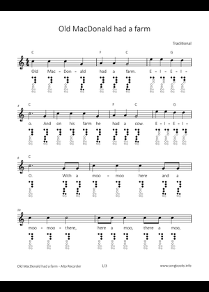 Old Macdonald Recorder Old MacDonald Had A Farm" Sheet Music 21
