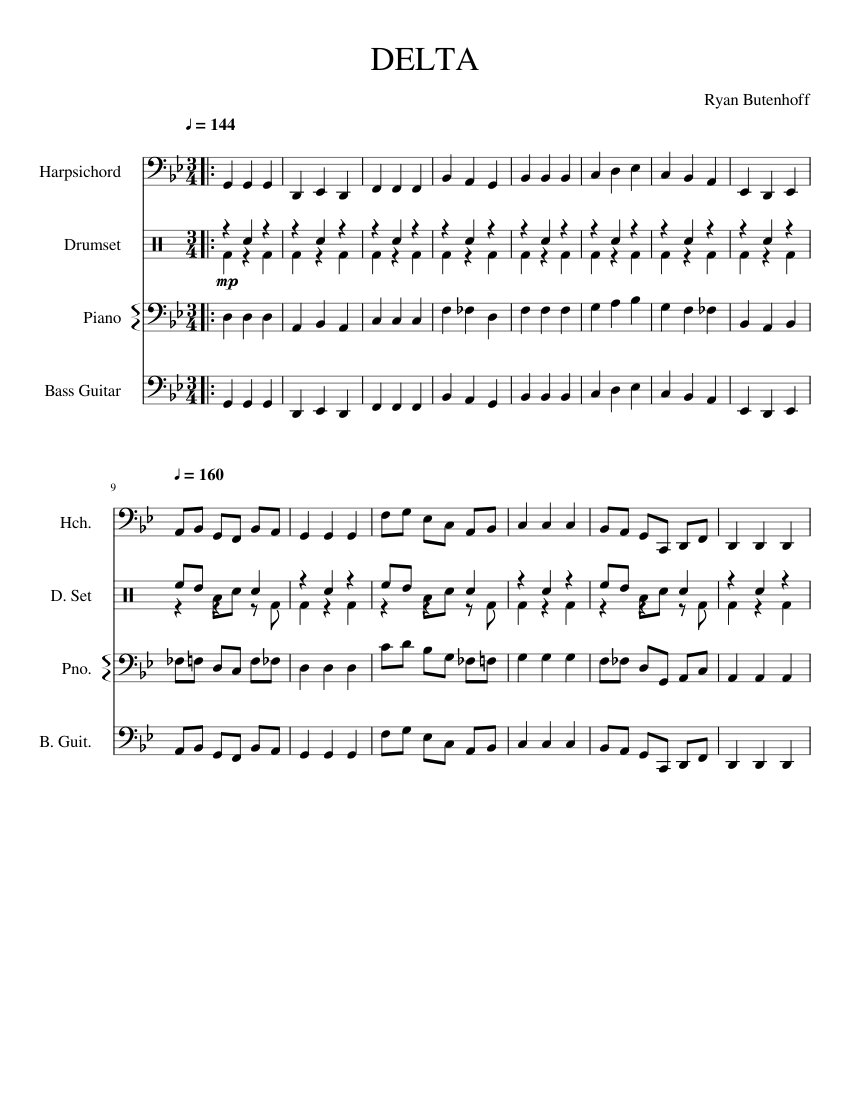 DELTA Sheet music for Piano, Harpsichord, Bass guitar, Drum group ...