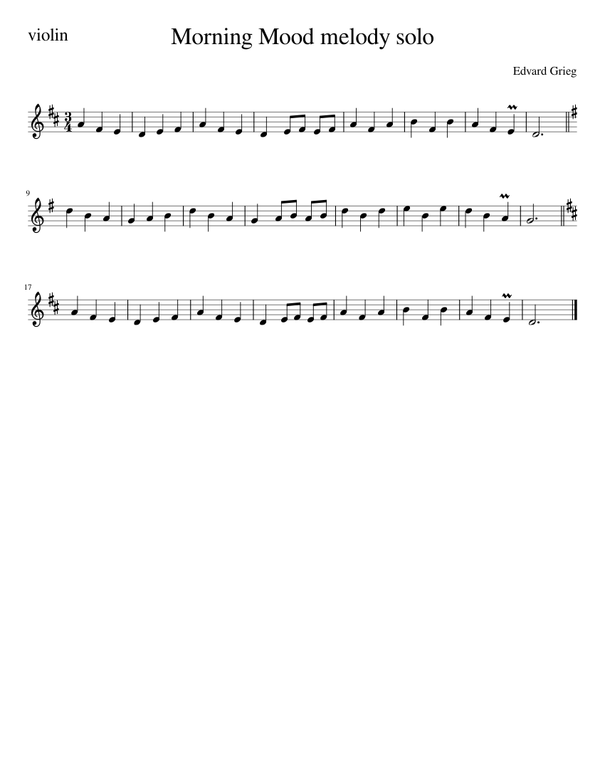 Morning Mood violin DM GM Sheet Music for Piano (Solo) easy | MuseScore.com