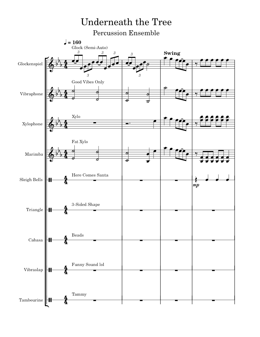 Underneath the Tree Sheet Music for Tambourine, Vibraphone ...