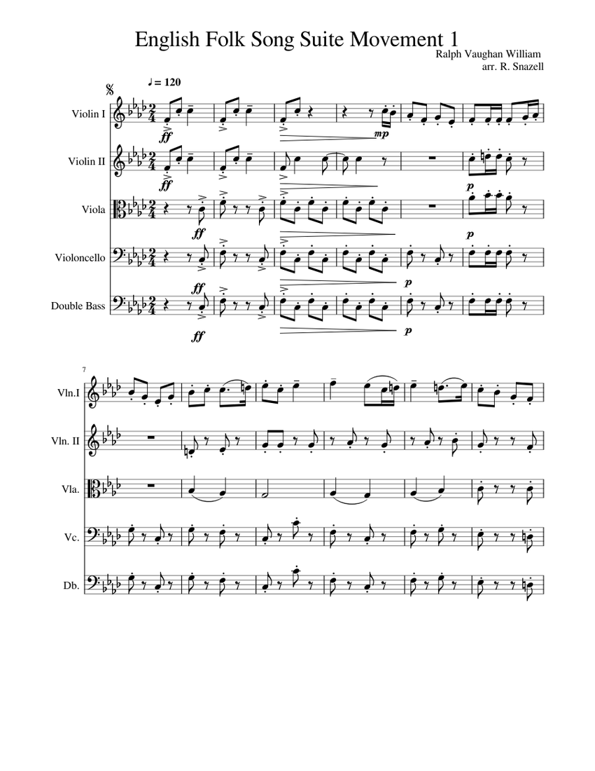 English Folk Song Suite Movement 1 Score Sheet Music for Contrabass ...