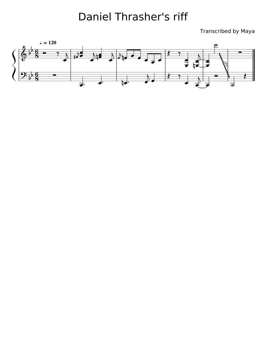 Daniel Thrasher's riff Sheet Music for Piano (Solo) Easy | MuseScore.com