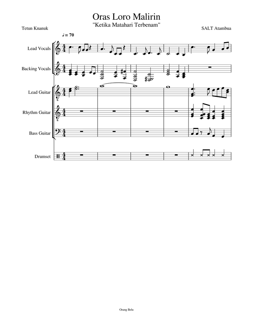 Oras Loro Malirin Sheet music for Vocals, Guitar, Bass guitar, Drum ...