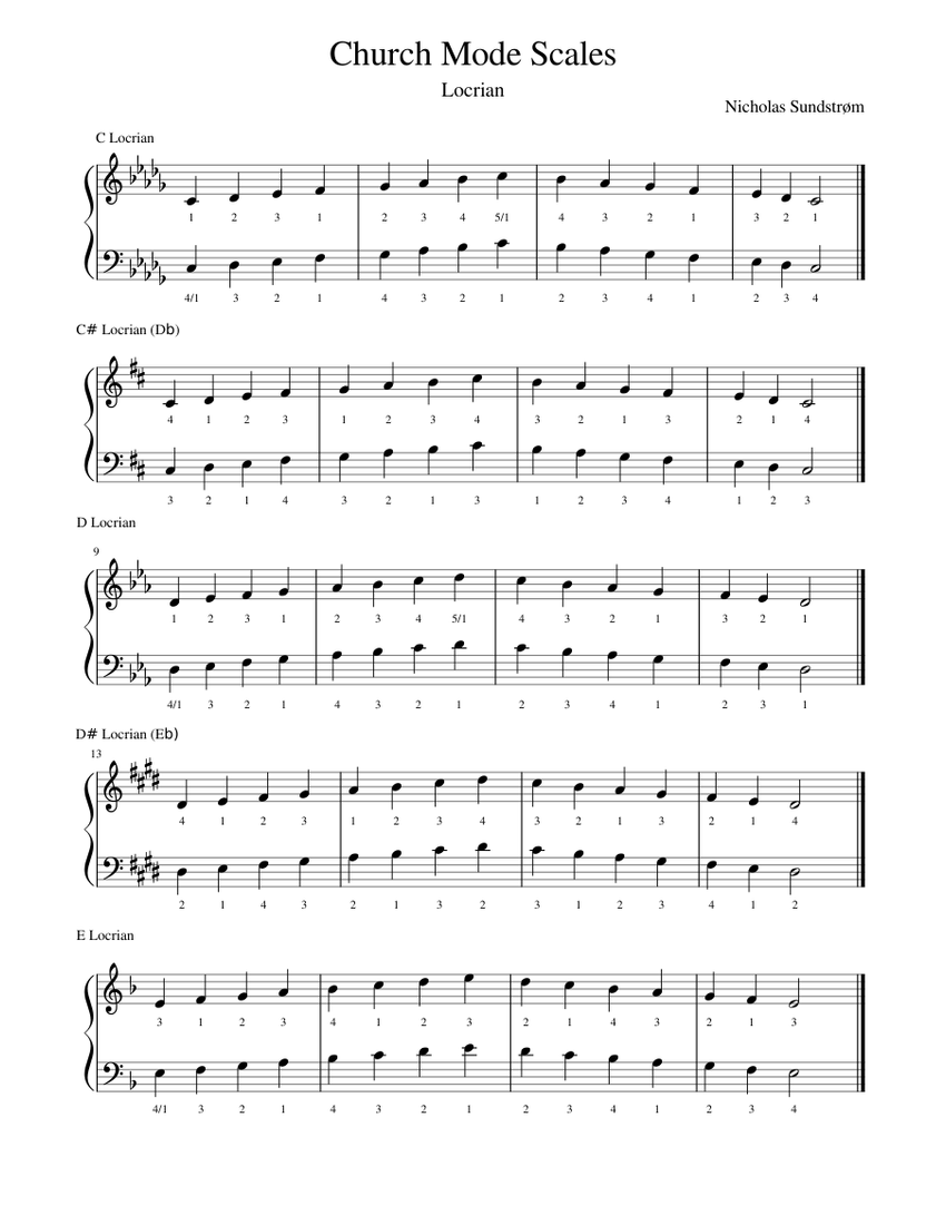 Locrian Church Mode Scales Sheet Music for Piano (Solo) Easy ...