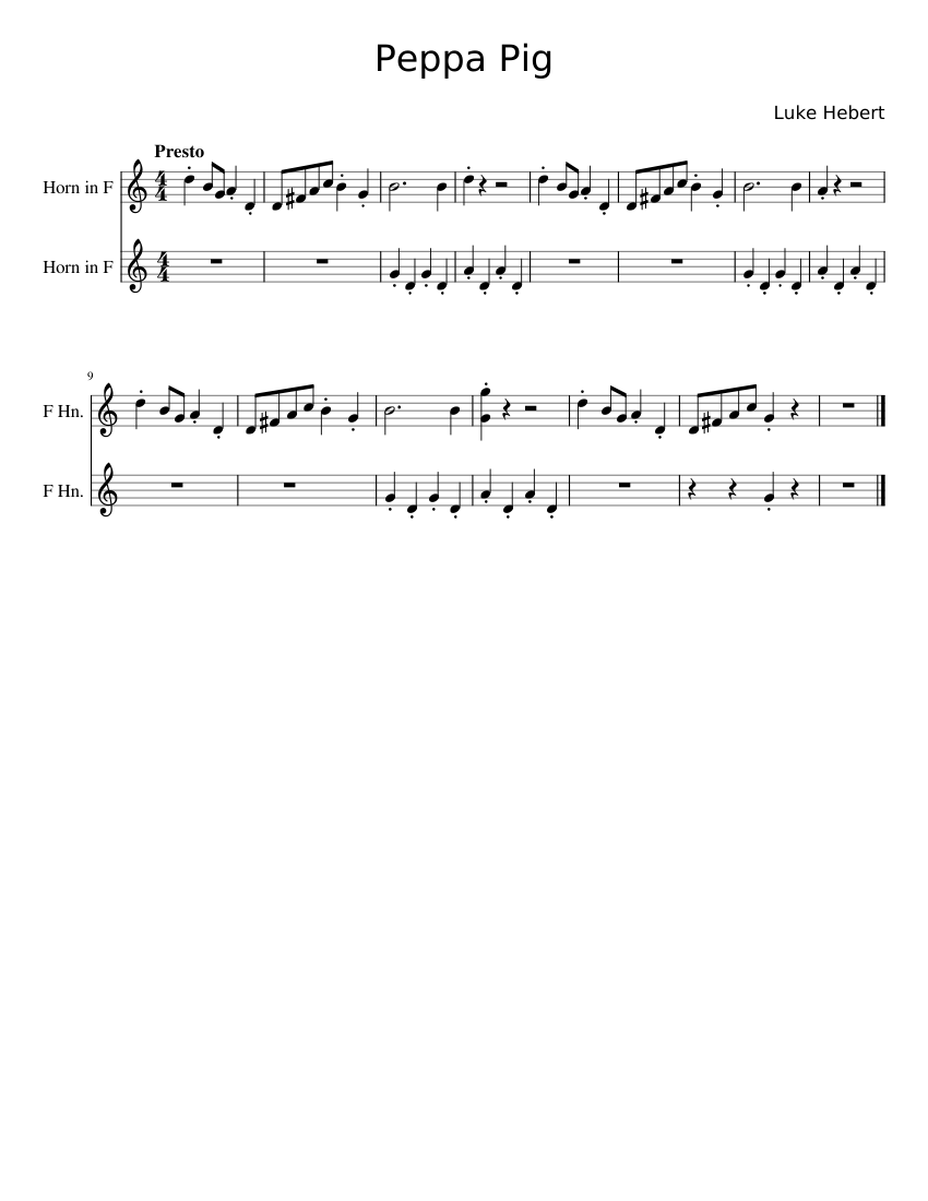 Peppa Pig Sheet Music for French horn (Brass Duet) | MuseScore.com