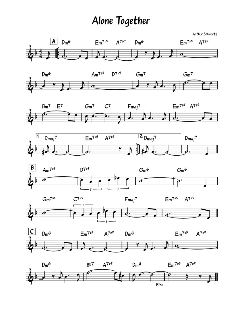 Alone Together – Arthur Schwartz Sheet Music with Chords for Piano ...