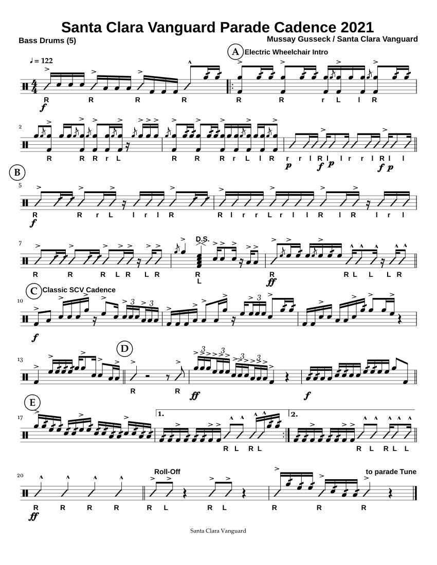Santa Clara Vanguard Parade Cadence 2021 - BassLine Sheet Music for ...