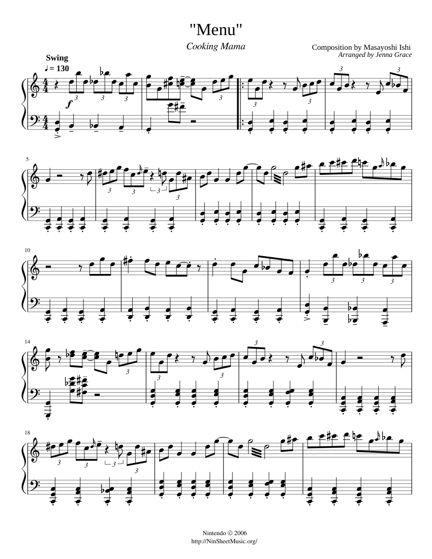 Cooking Mama Menu Theme Sheet music for Piano (Solo) | Musescore.com