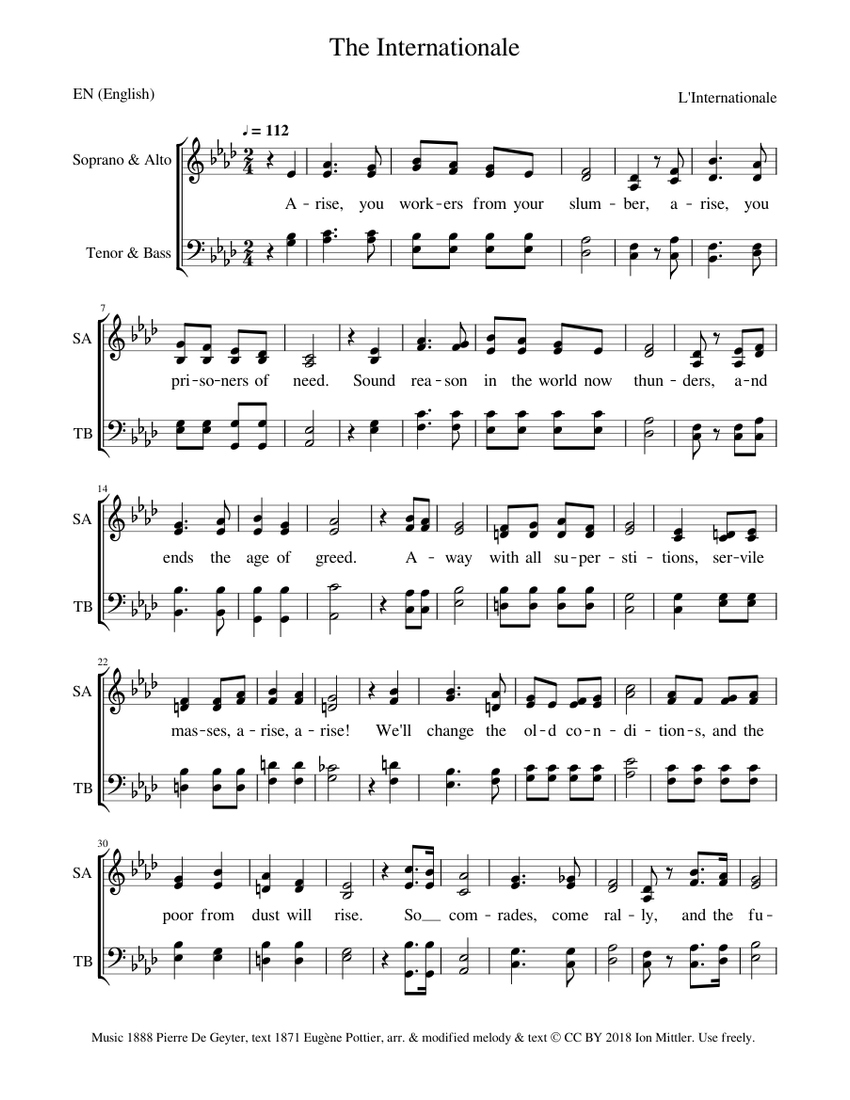 The Internationale for SATB choir Sheet Music for Vocals (SATB ...