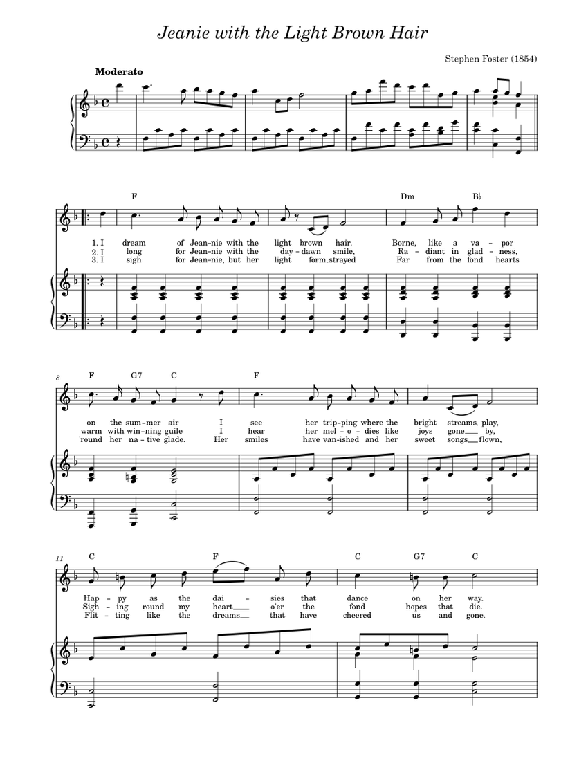 Jeanie With The Light Brown Hair – Stephen Foster Sheet Music with ...