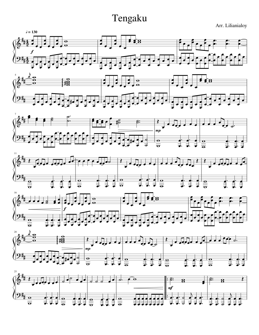 Tengaku (vocaloid song) - early advanced Sheet Music for Piano (Solo ...