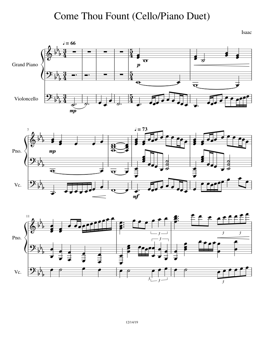Come_Thou_Fount_(Cello_Piano_Duet) Sheet Music for Piano, Cello (Solo ...