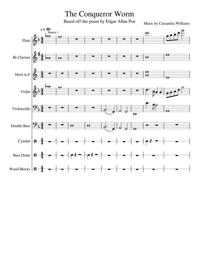 The Conqueror Worm Sheet Music for Flute, Clarinet in b-flat, French ...
