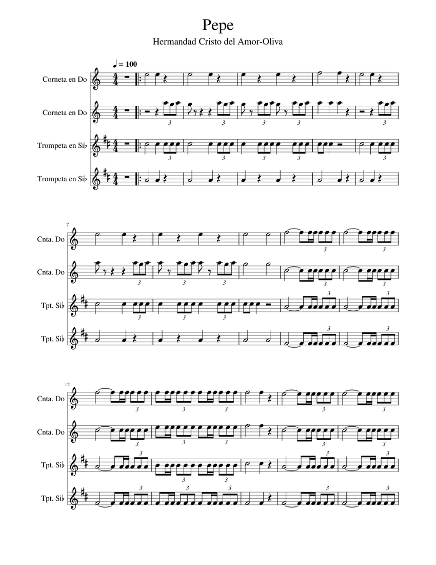 Pepe completa Sheet music for Cornet, Trumpet in b-flat (Marching Band ...