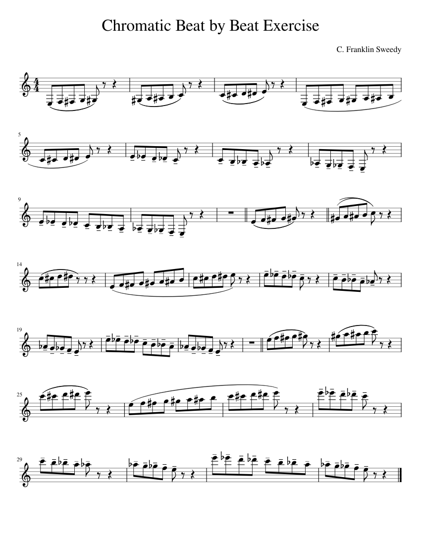 Clarinet: Chromatic Scale Beat by Beat Exercise Sheet Music for ...