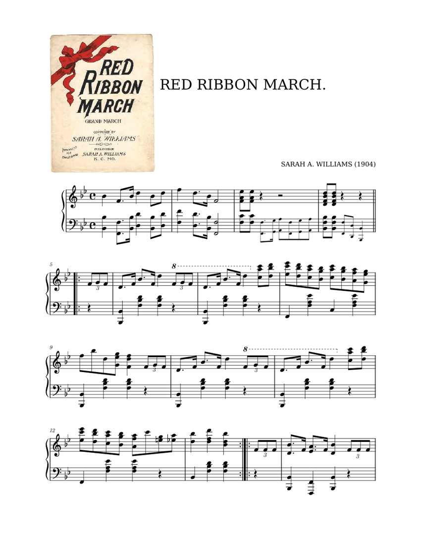 Red Ribbon March by Sarah A. Williams (1904) Sheet music for Piano ...