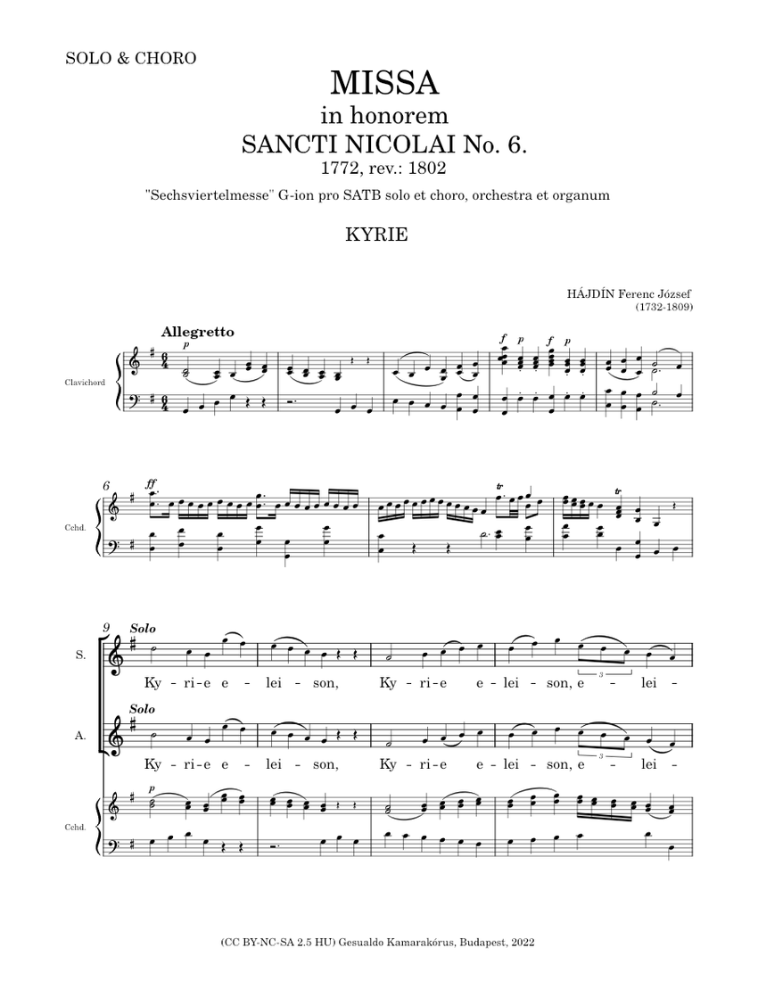 Missa in Honorem Sancti Nicolai – Joseph Haydn Sheet music for Soprano ...