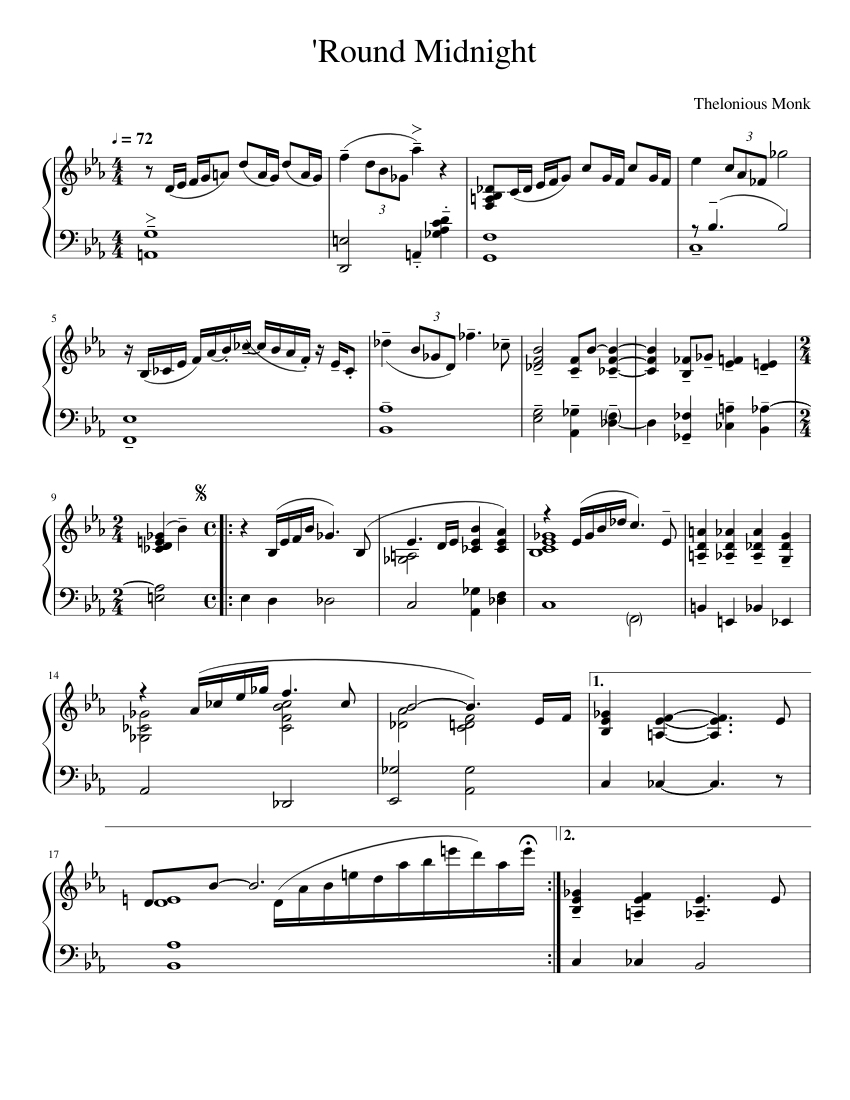 Thelonious_Monk_Round_Midnight Sheet music for Piano (Solo) | Musescore.com