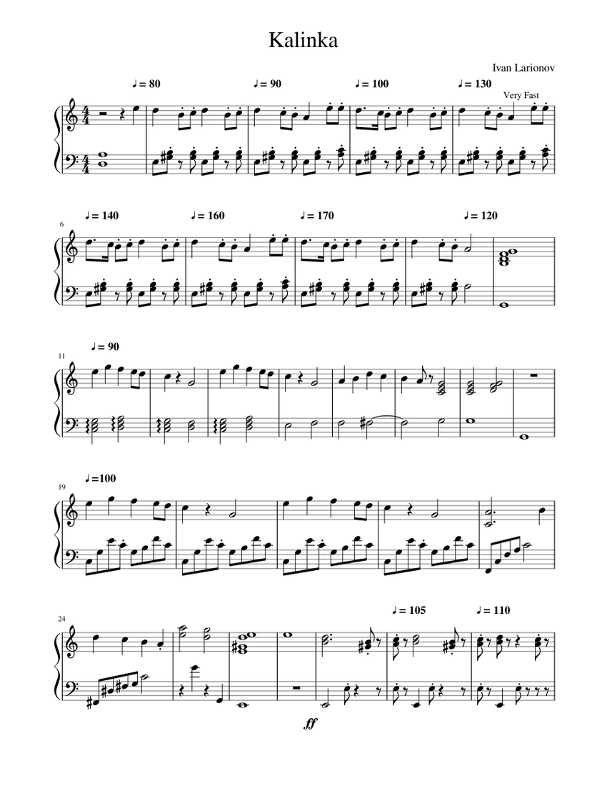 Kalinka Sheet music for Piano (Solo) | Musescore.com