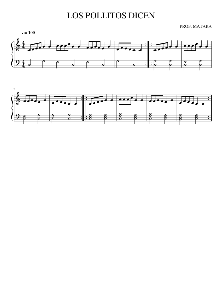 Partitura de LOS POLLITOS DICEN Sheet music for Piano (Solo) Easy ...