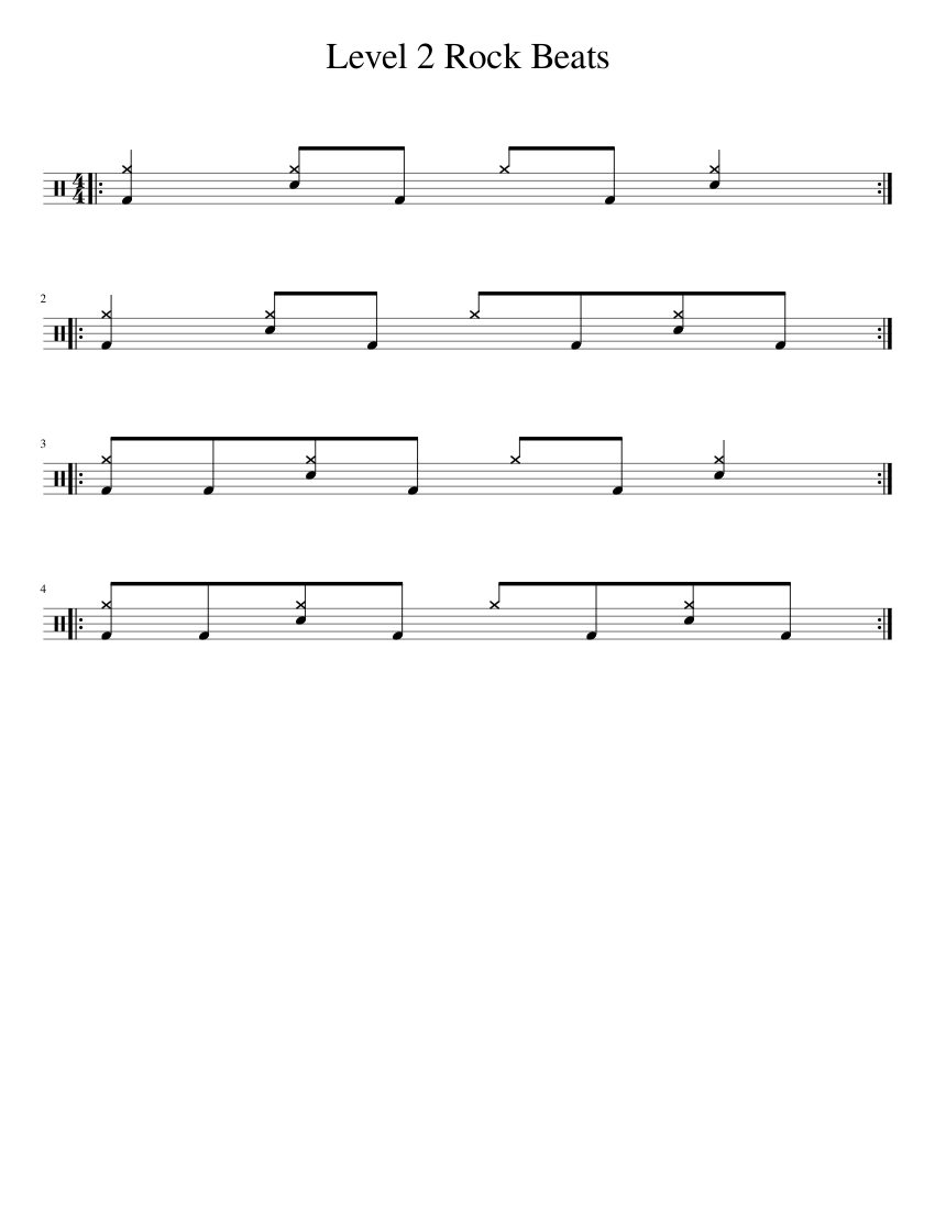 Level_2_Rock_Beats Sheet music for Drum group (Solo) | Musescore.com