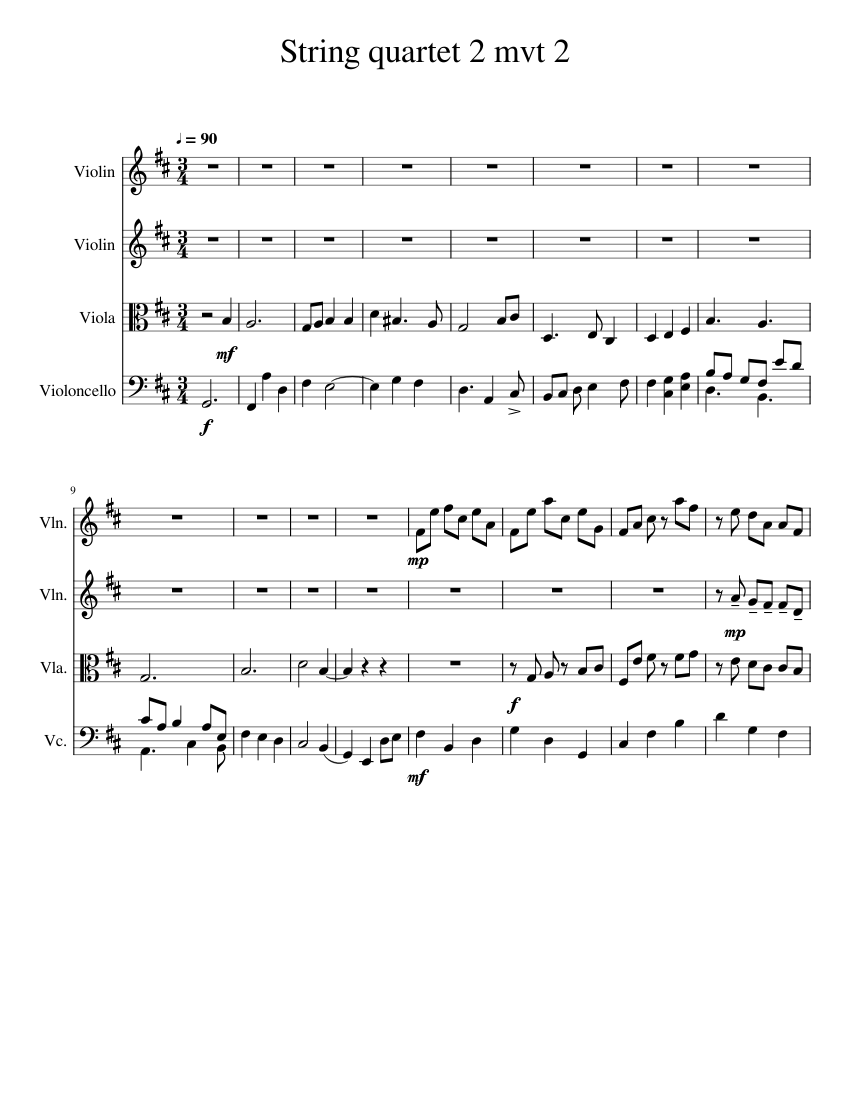 String quartet 2 mvt 2 Sheet music for Violin, Viola, Cello (String Quartet) | Musescore.com