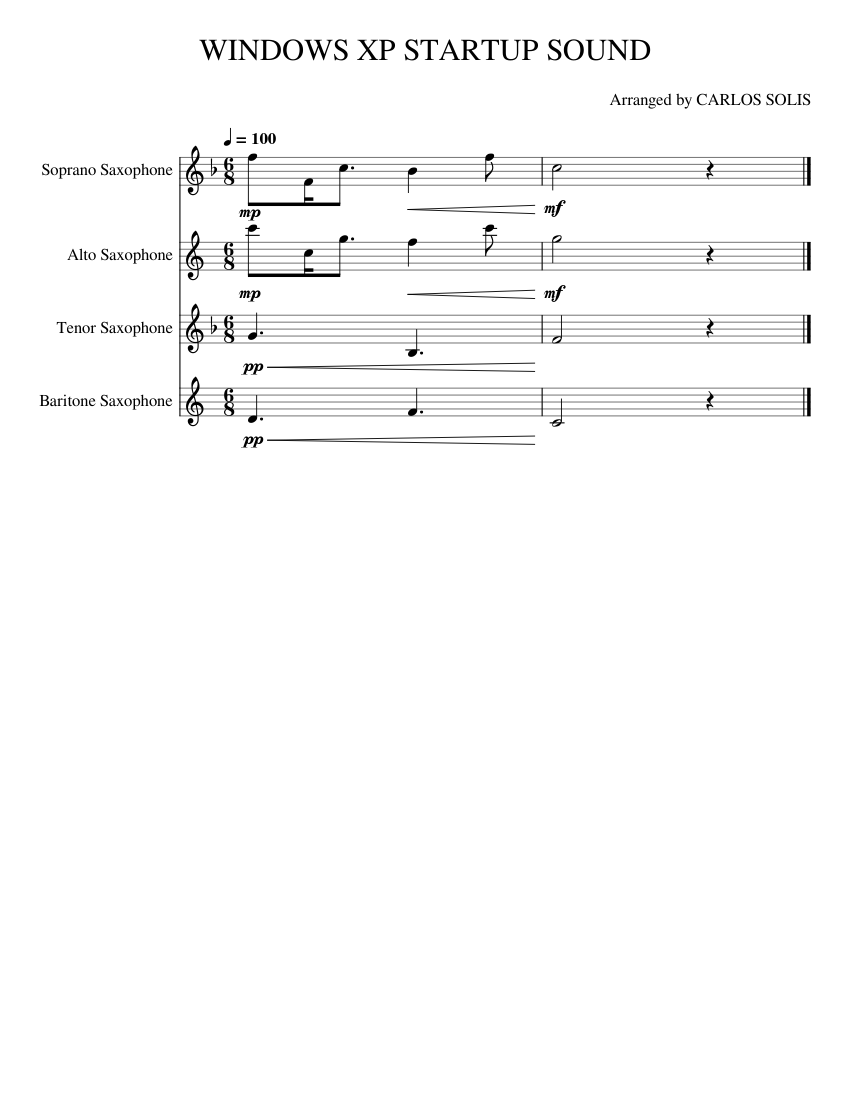 WINDOWS XP STARTUP SOUND by CARLIT0CHURRIT0 Sheet Music for Saxophone ...